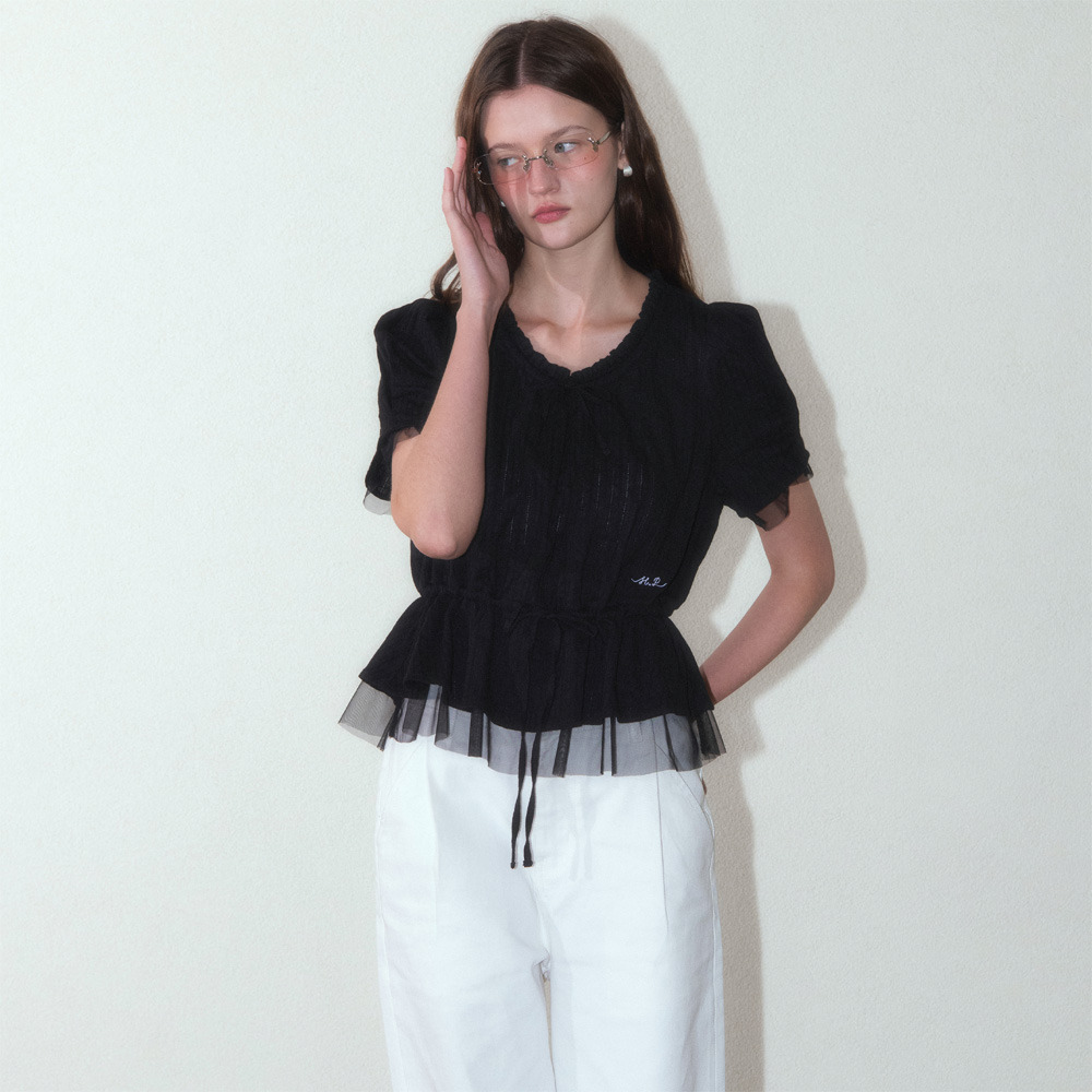 Sheer Layered String Half Blouse_Black - 하고(HAGO)