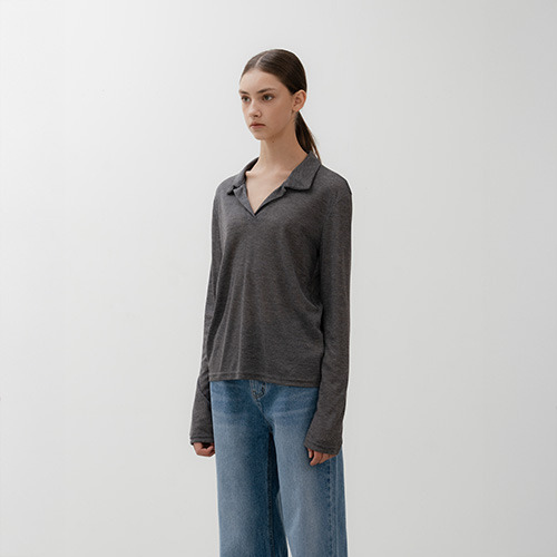 Soft collar tee_Gray - HAGO(하고)