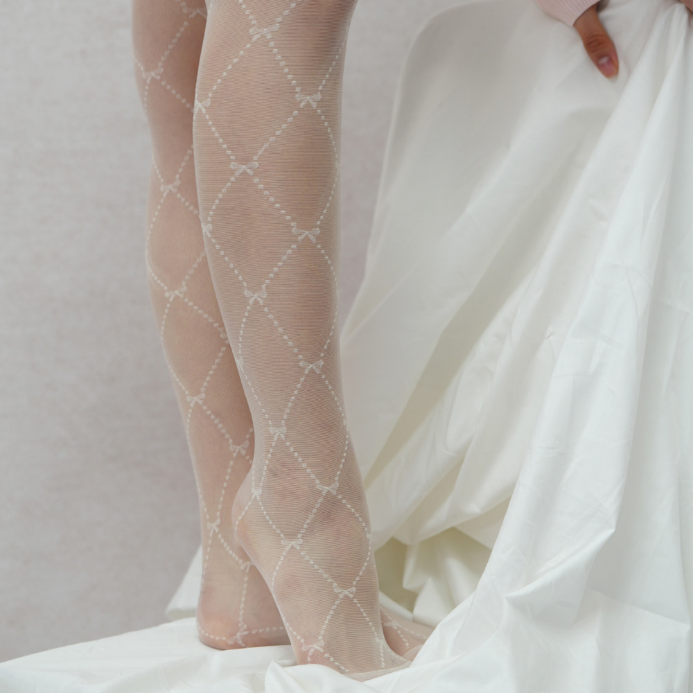 ribbon dia dot pattern tights (ivory) - HAGO(하고)