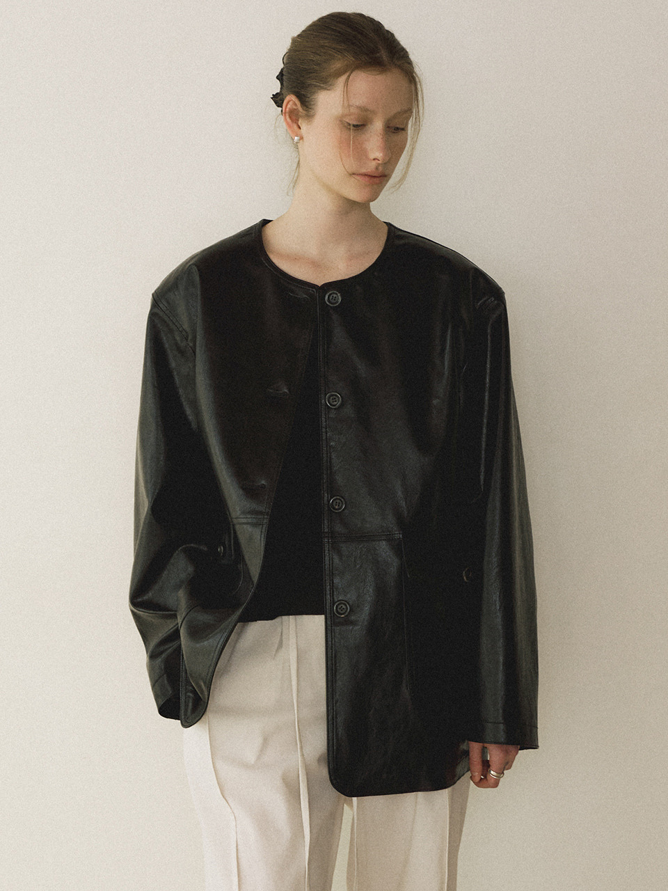 Single leather jacket_Black - 하고(HAGO)