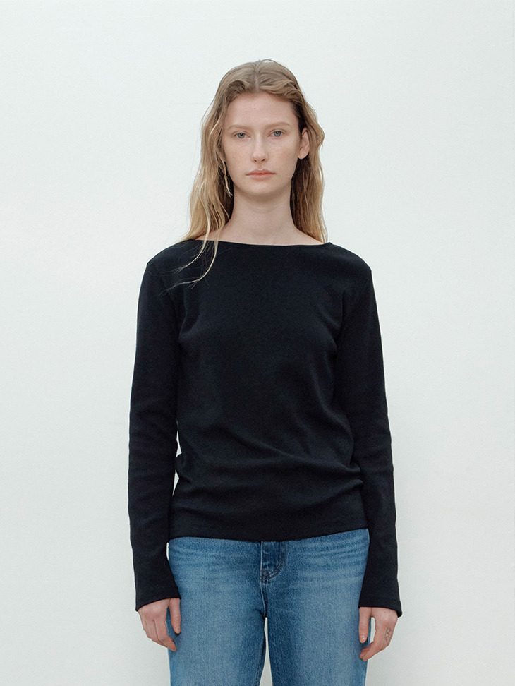 BASIC BOAT NECK T-SHIRTS (BLACK) - HAGO(하고)