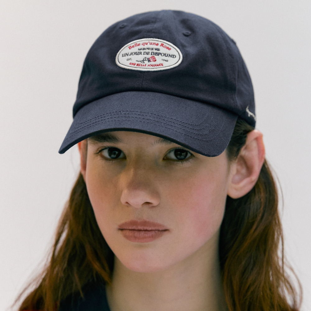 appliqued twill cap - navy - 하고(HAGO)