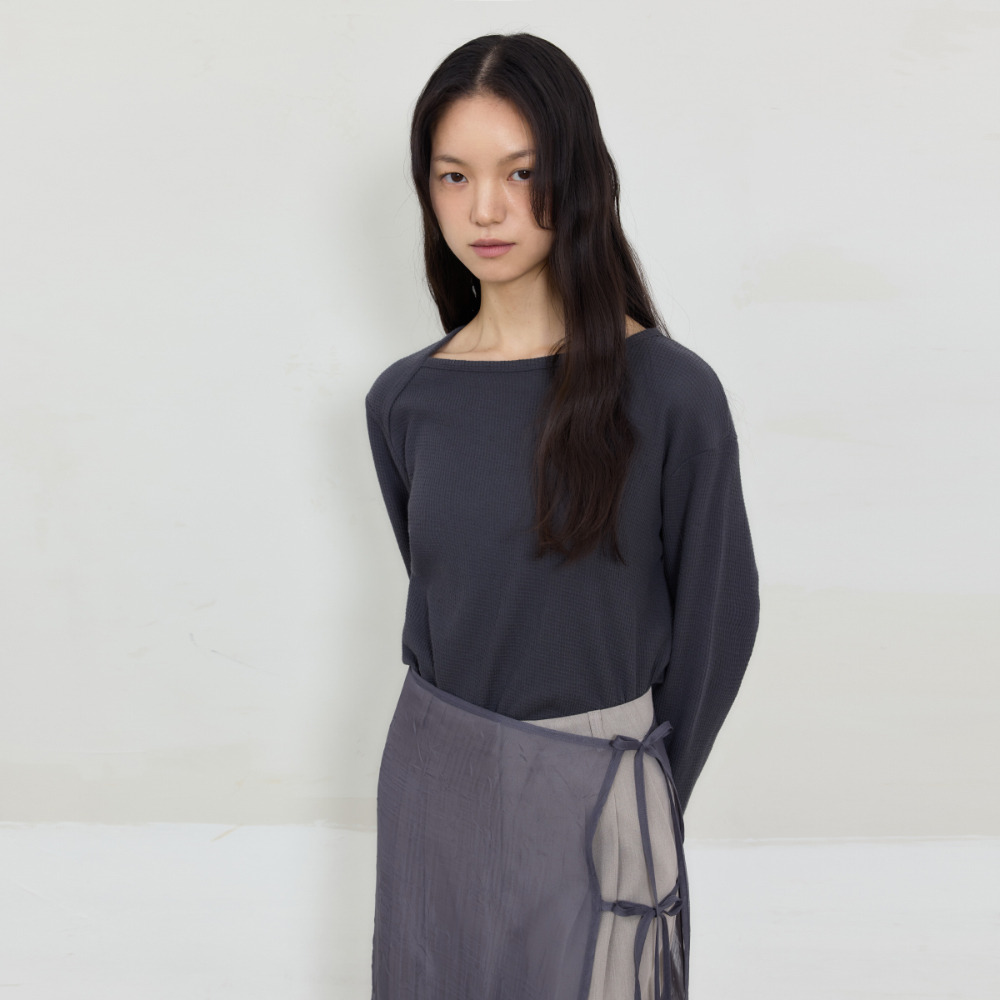 Long Sleeve Waffle Tee (Charcoal) - HAGO(하고)