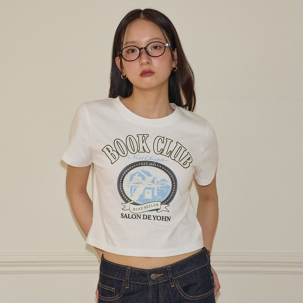 Book Club Vintage Crop T_ White - 하고(HAGO)