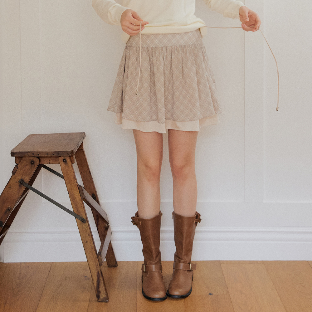 Balloon flare mini skirt - beige - HAGO(하고)
