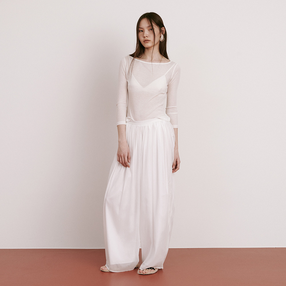 [3월 24일 순차적 배송] Moon Jar - Shaped Chiffon Pants_White - 하고(HAGO)