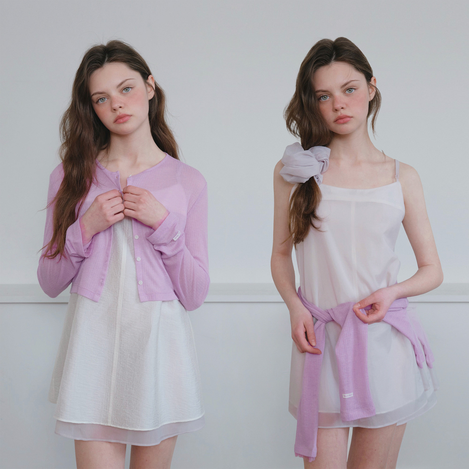 [Reversible] 새틴 레이어드 미니 원피스_White-Lavender - HAGO(하고)