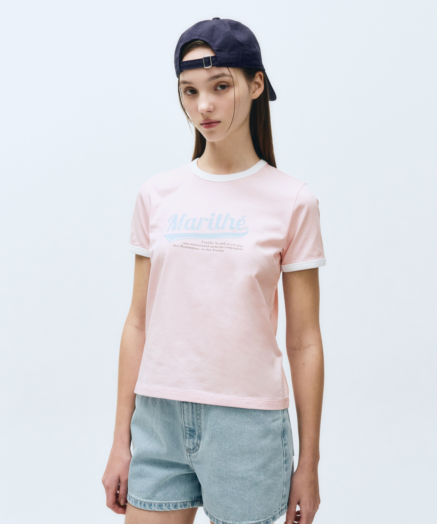 W VINTAGE BASEBALL RINGER TEE pink - HAGO(하고)