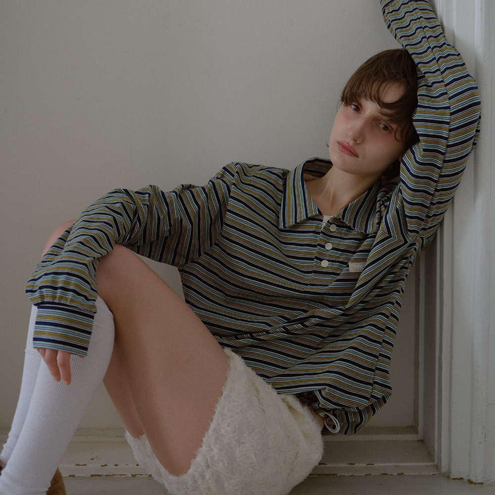 STRIPE STRING COLLAR T-SHIRT_GREEN - HAGO(하고)