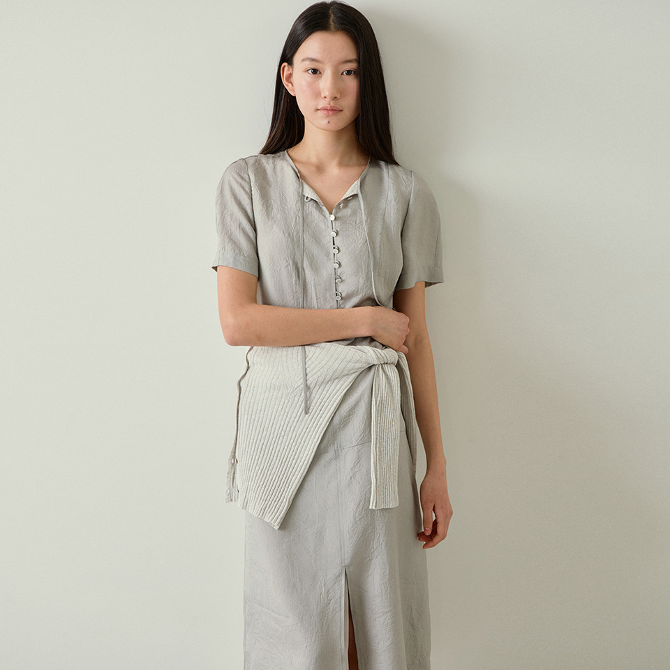 button layered dress (greyish mint) - HAGO(하고)