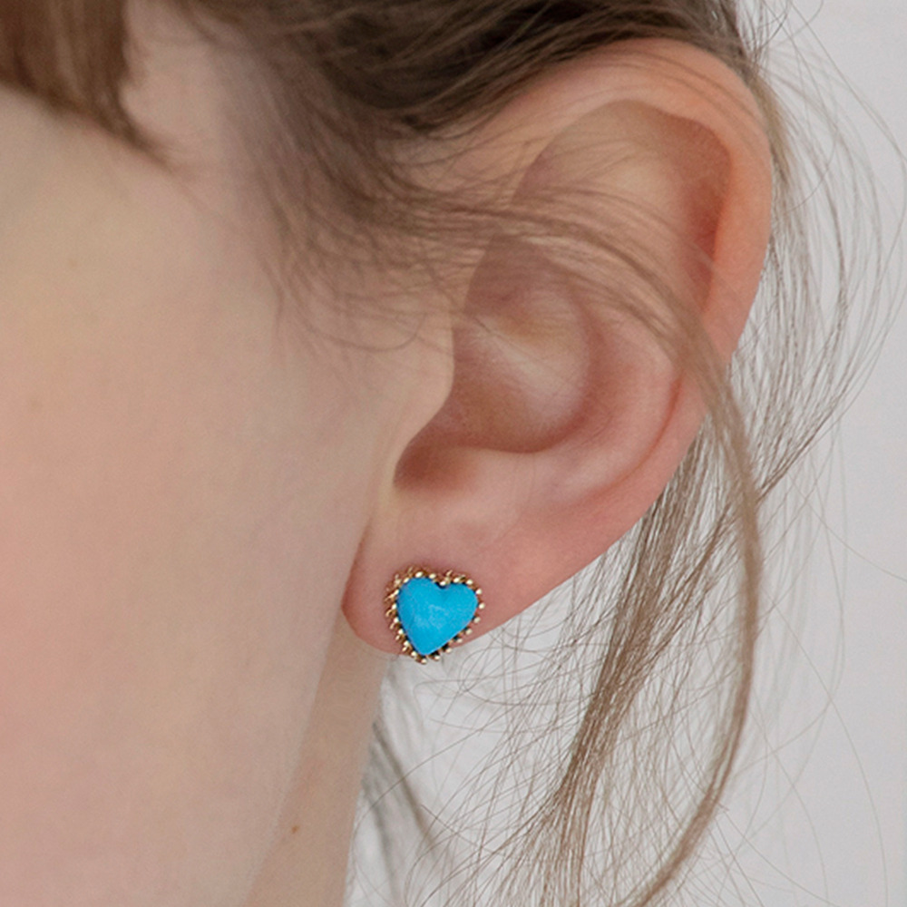blue mini heart earrings - 하고(HAGO)
