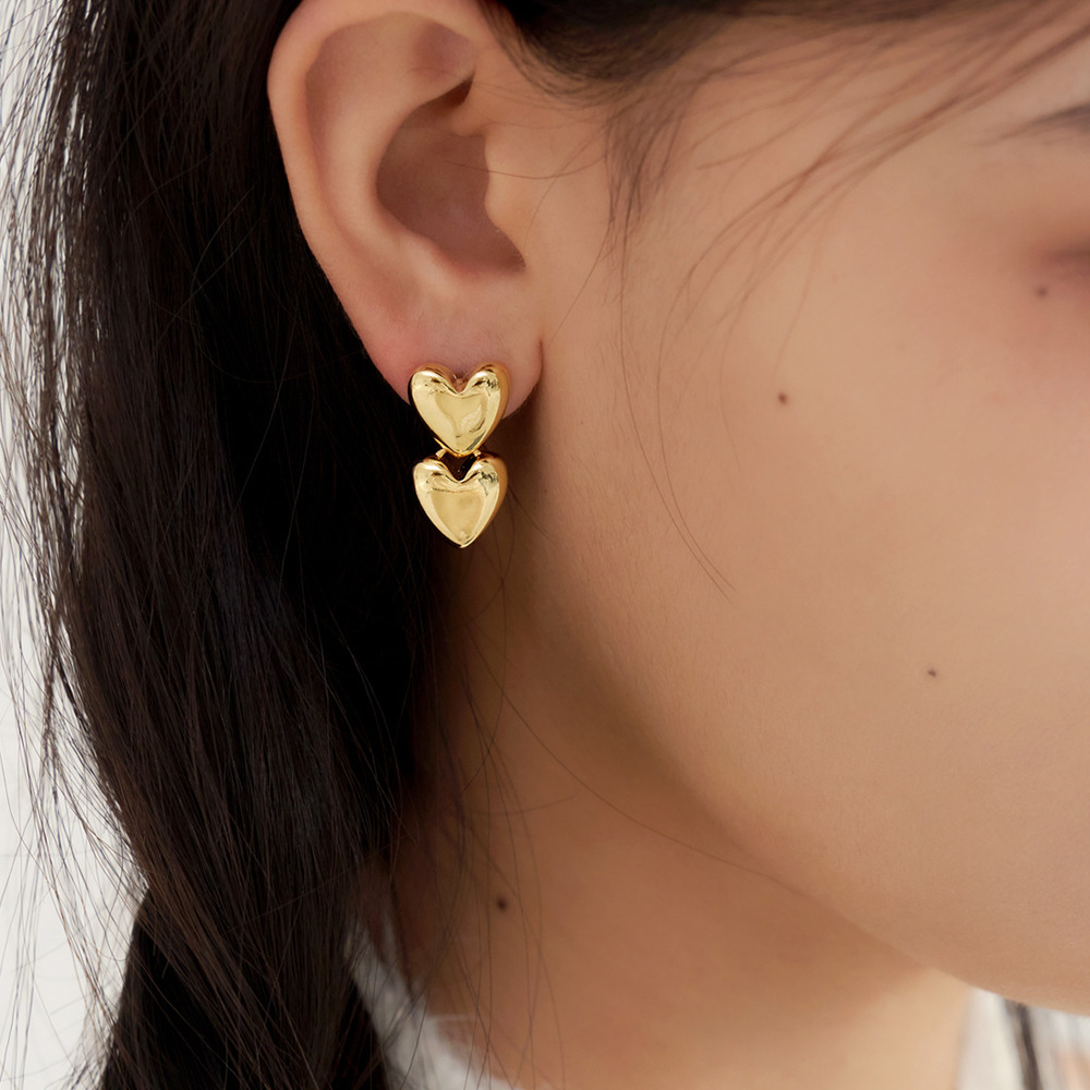 two heart earrings (2colors) - HAGO(하고)