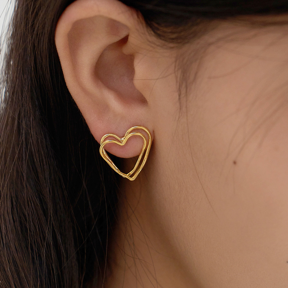 heart layered earrings (2colors) - HAGO(하고)