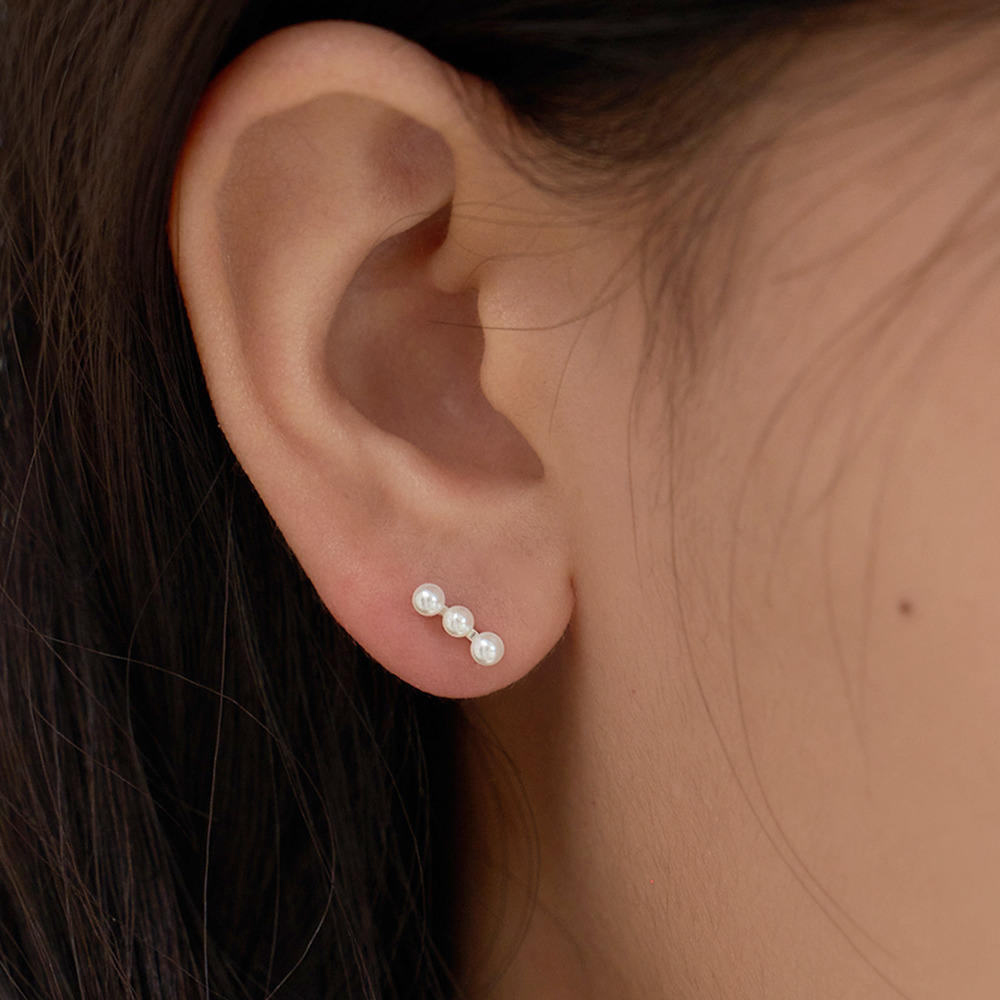 silver 925 three pearl earrings - HAGO(하고)