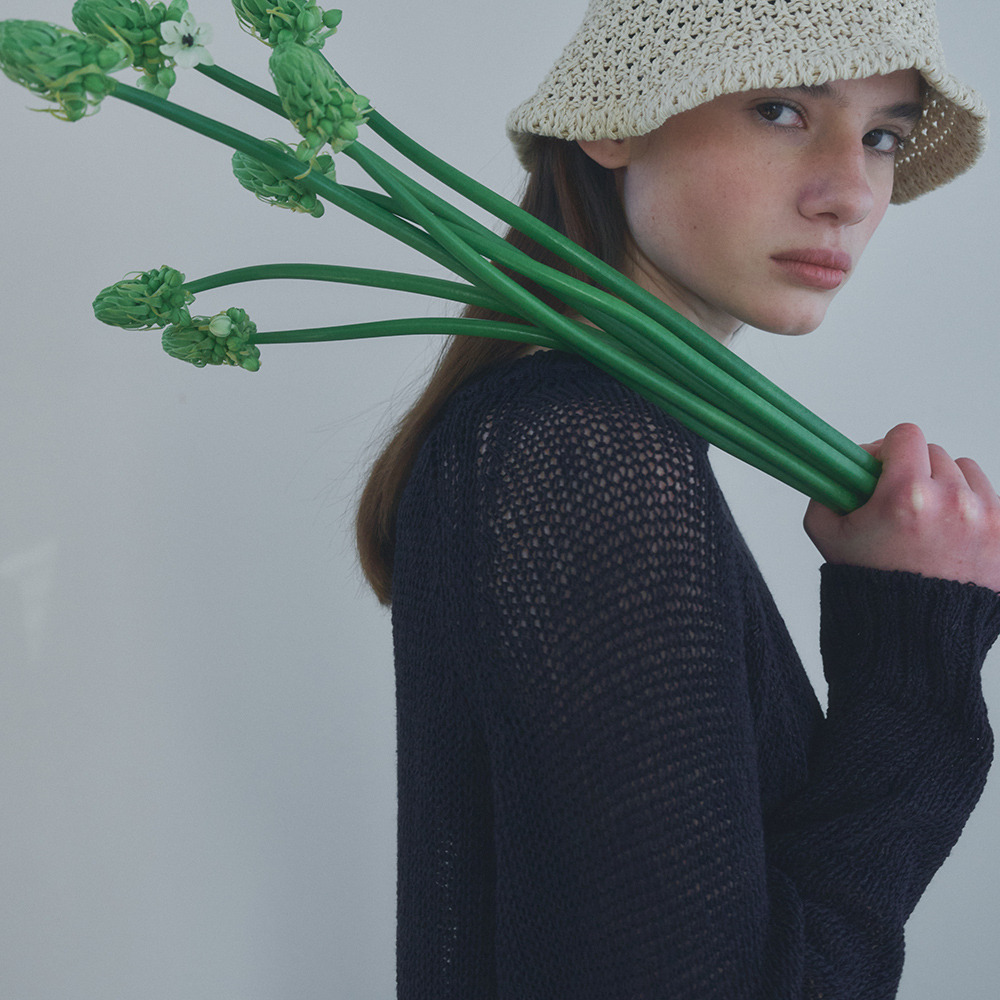 SUMMER COTTON KNIT SWEATER - NAVY - HAGO(하고)