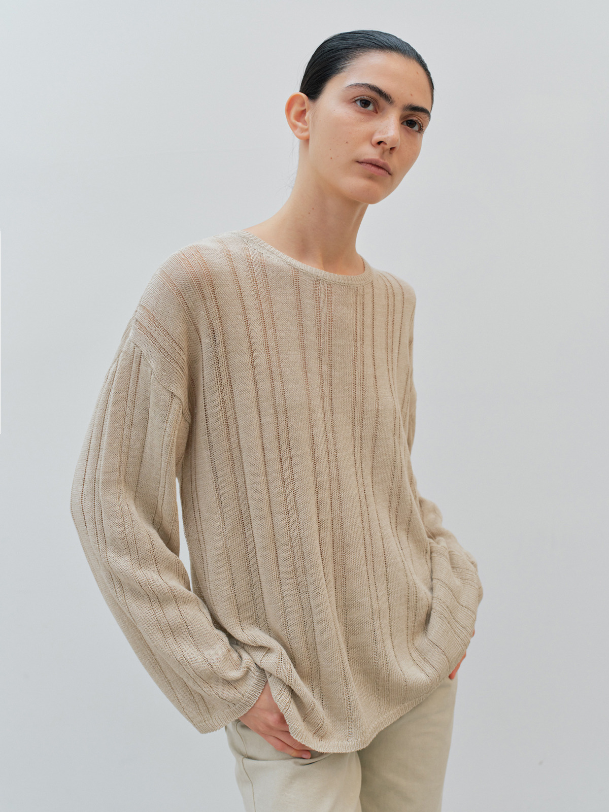 grain round knit (limestone) - HAGO(하고)