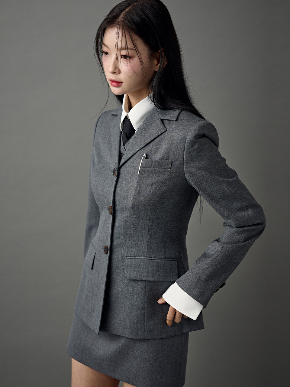 Wool Fitted 3-button jacket (Grey) - HAGO(하고)