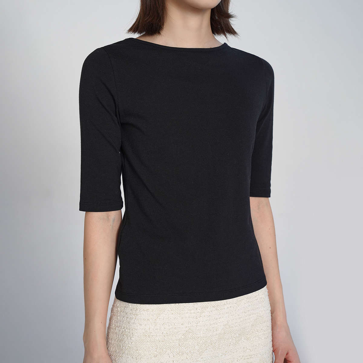 Deep U-neck jersey top (Black) - 하고(HAGO)