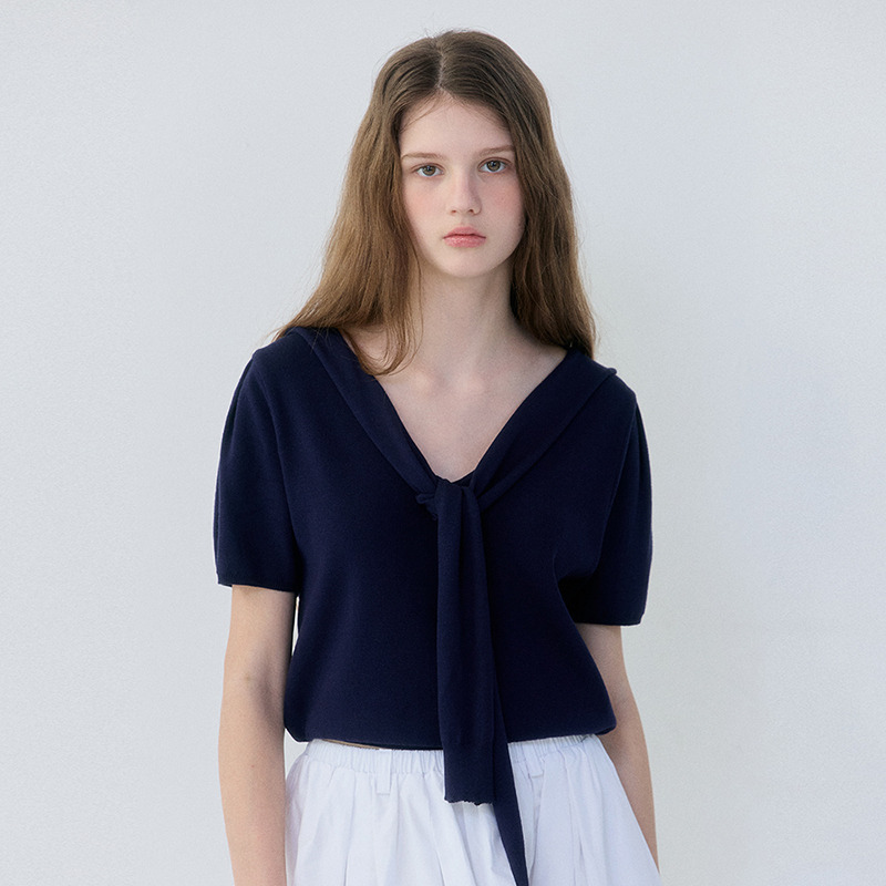 Layered Half Sleeve Knit (Navy) - HAGO(하고)