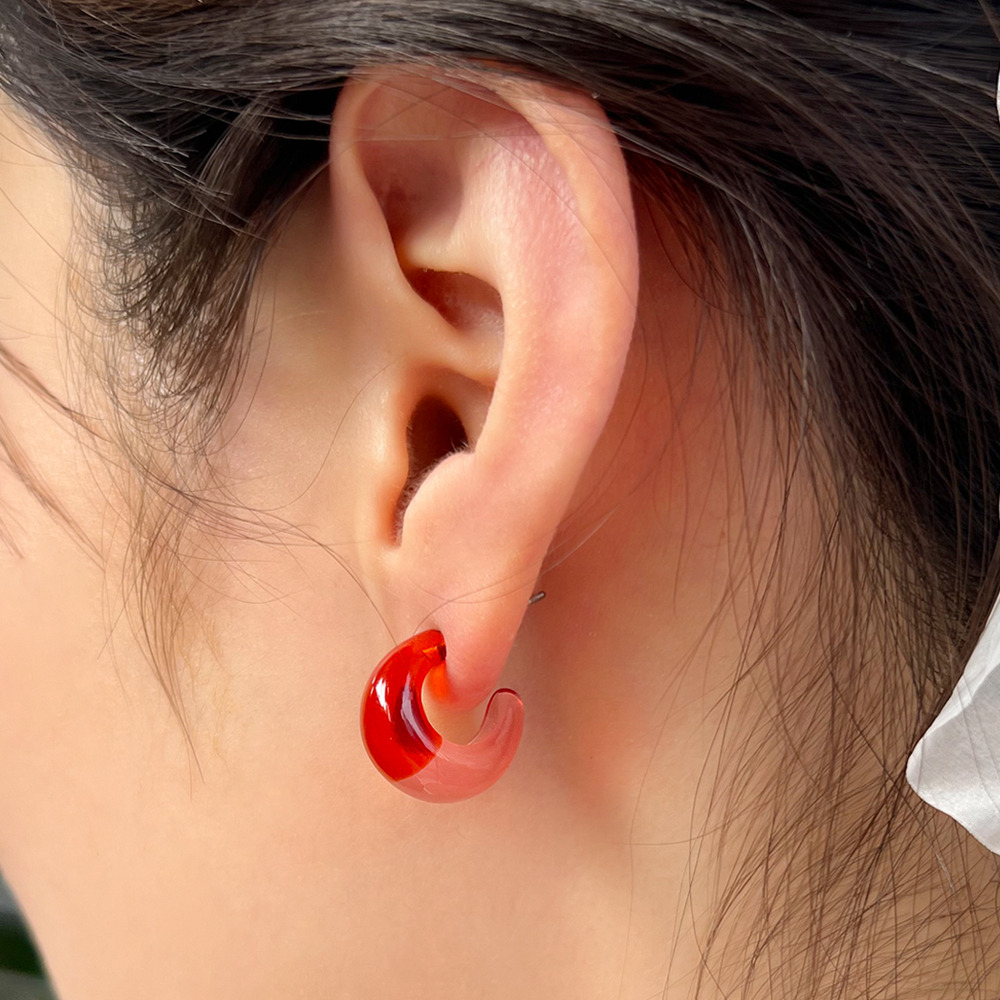 red gradation moon earrings - HAGO(하고)