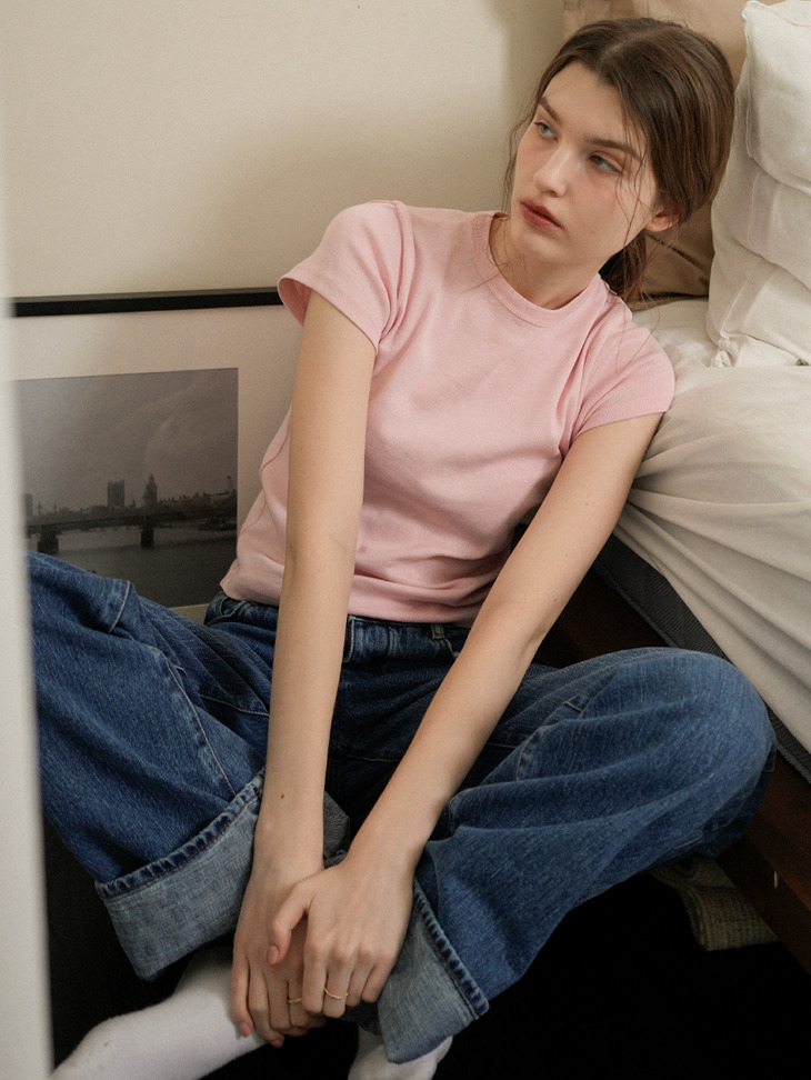 Cotton Basic Half Tee (pink) - HAGO(하고)
