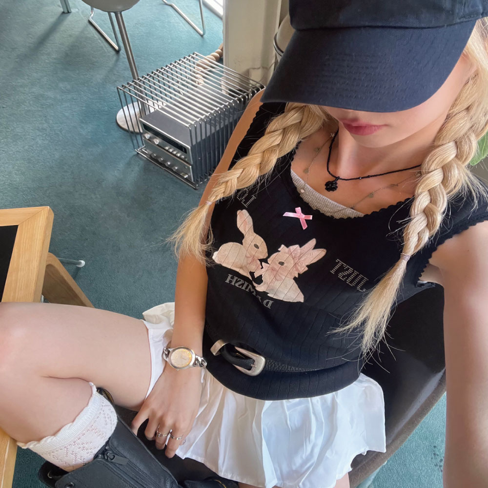 [33%쿠폰]Lovely Bunny Tank Top_Black - HAGO(하고)
