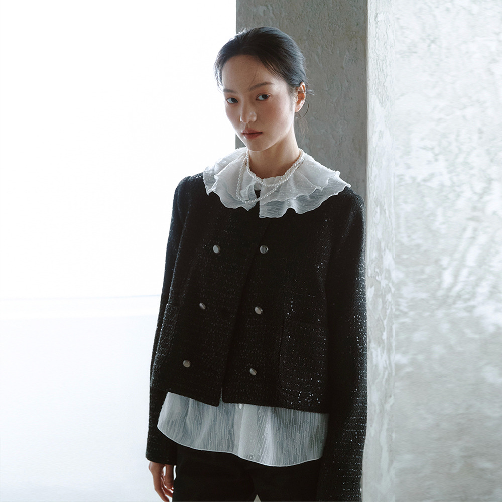 Shining Double Button Tweed Jacket_black - HAGO(하고)