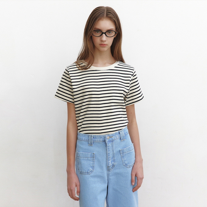 [25%쿠폰]BASIC RIBBED STRIPE TSHIRT_IVORY - HAGO(하고)
