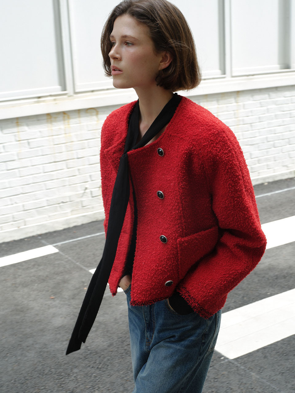 DOUBLE BOUCLE TWEED JACKET - RED - HAGO(하고)