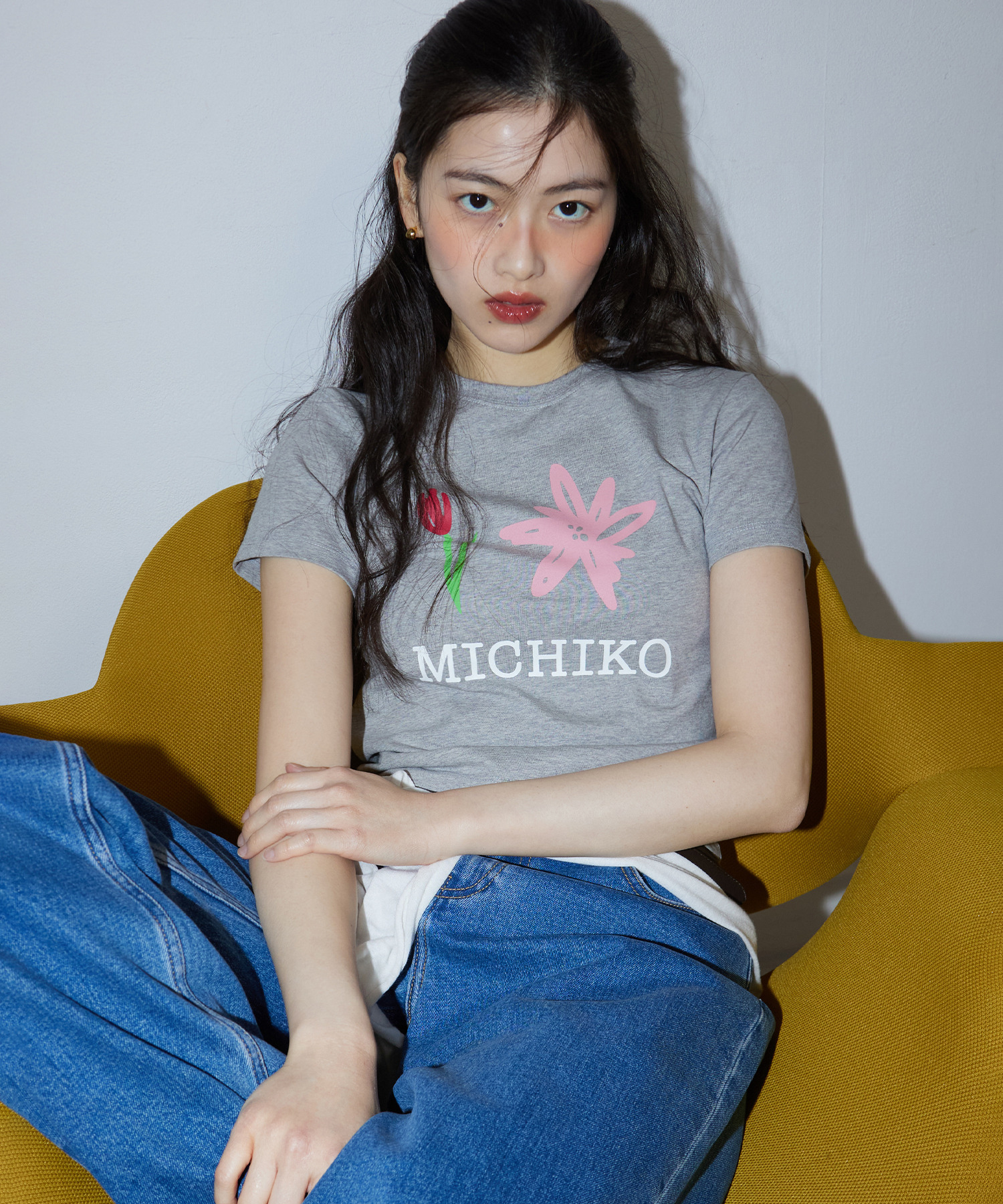 MICHIKO FLOWER CROP TOP MELANGE GREY - HAGO(하고)