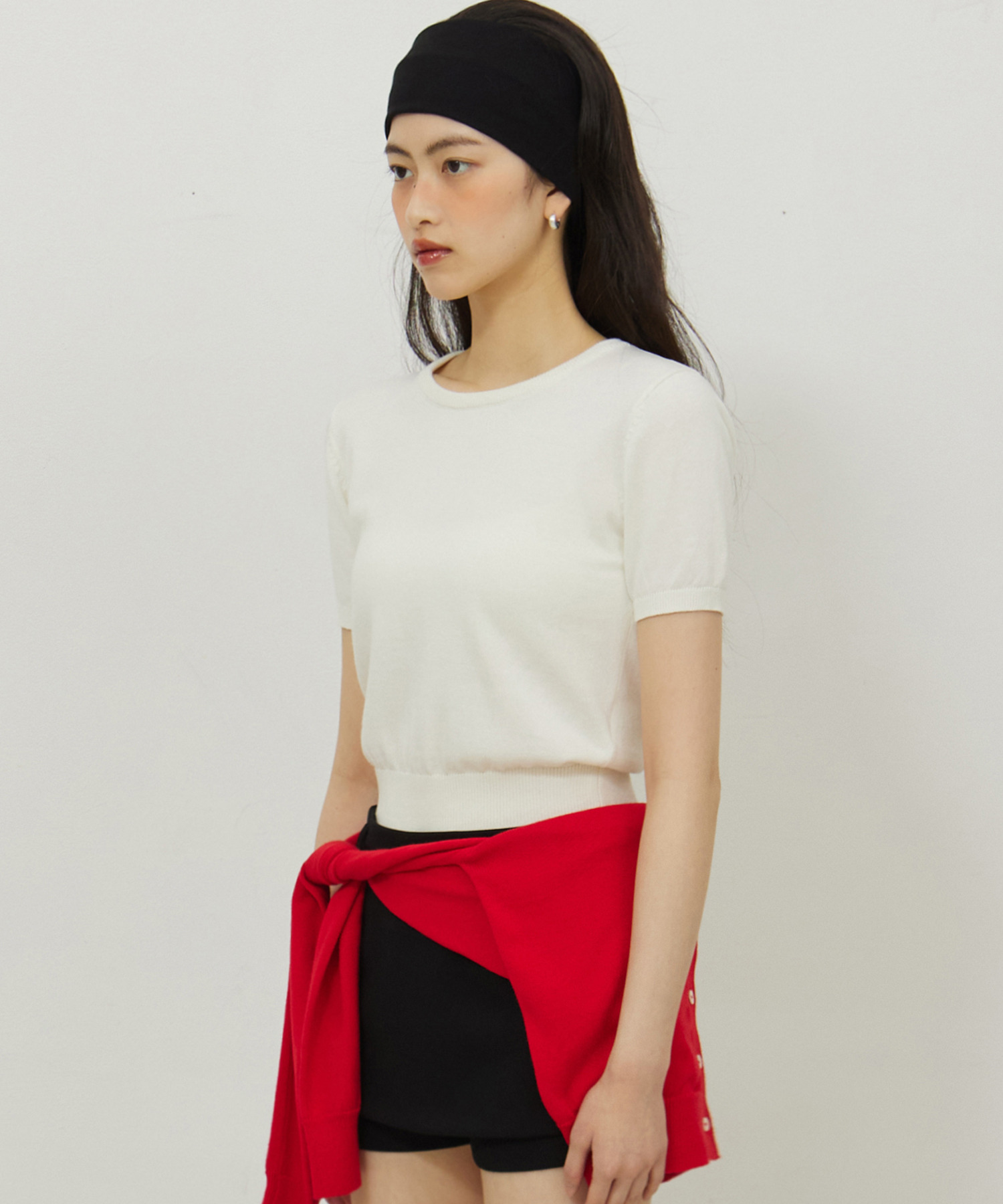 BASIC HALF SLEEVE KNIT TOP IVORY - HAGO(하고)