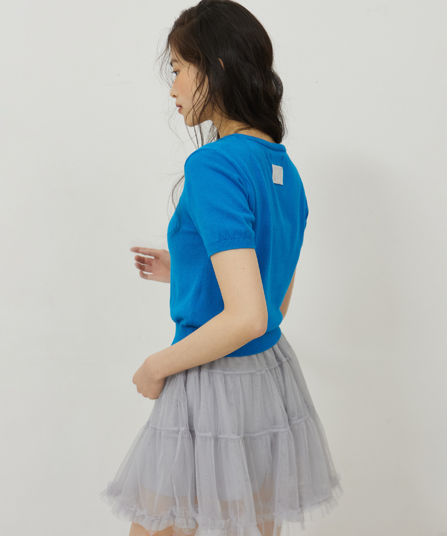 BASIC HALF SLEEVE KNIT TOP BRIGHT BLUE - 하고(HAGO)