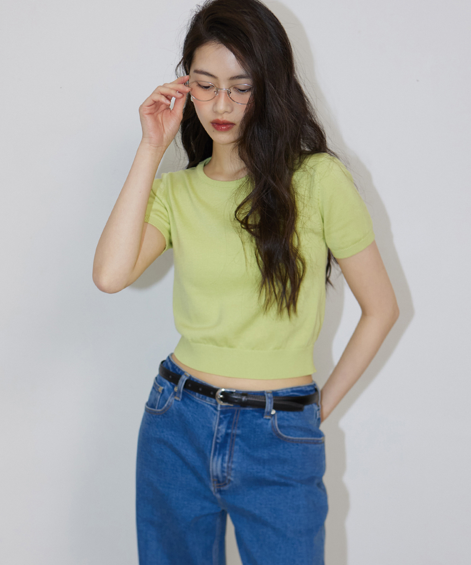 BASIC HALF SLEEVE KNIT TOP LIME - 하고(HAGO)