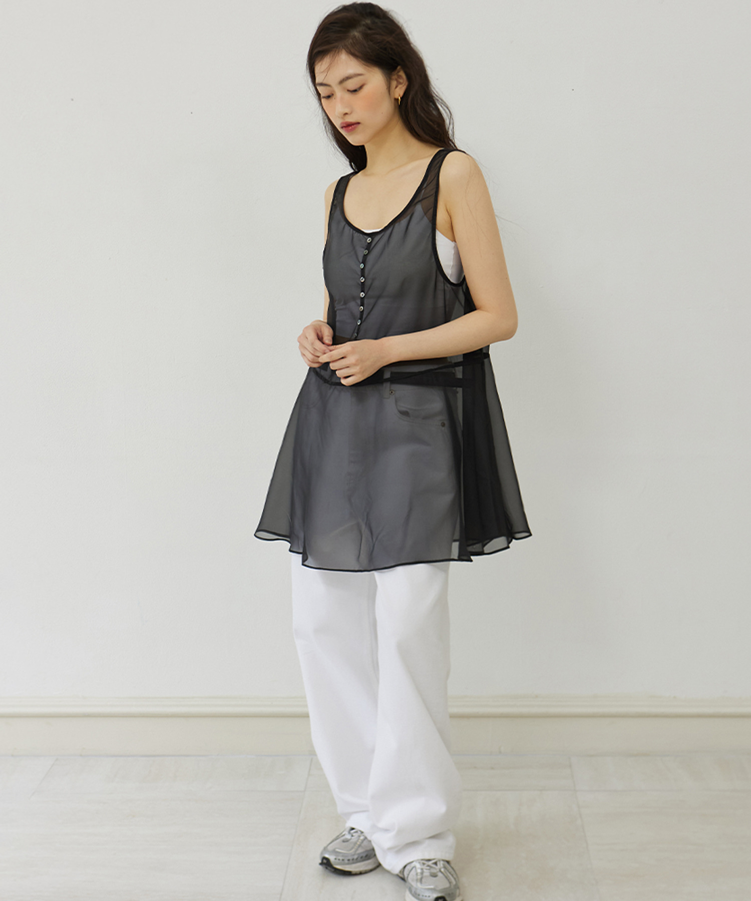 SHEER BUTTON LAYERED DRESS BLACK - HAGO(하고)