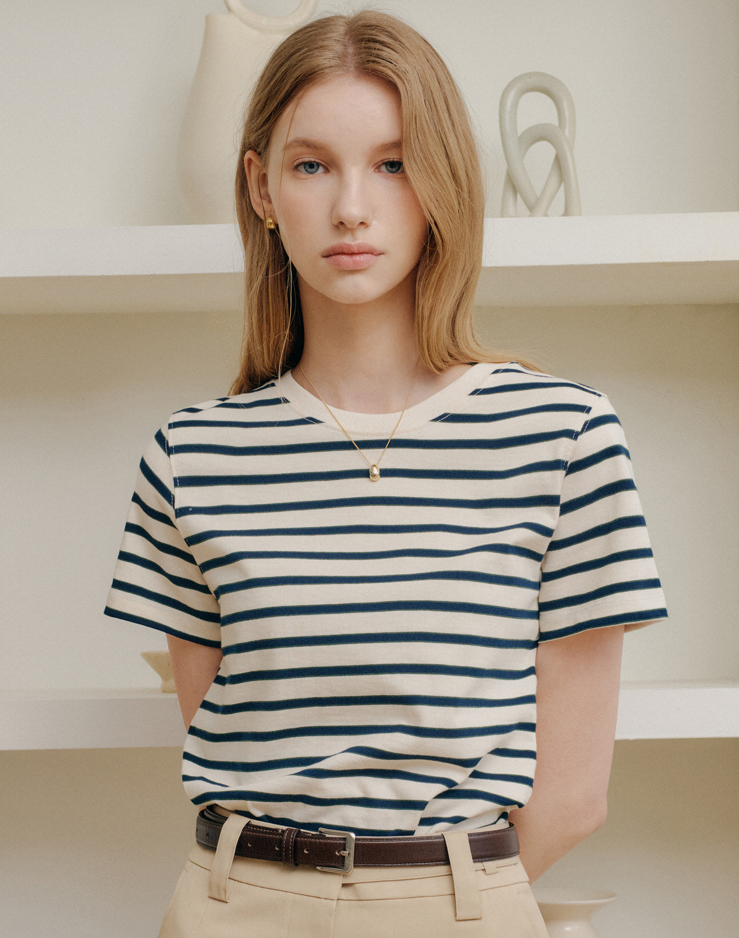 아이보리 베이직 스트라이프 티셔츠 / IVORY BASIC STRIPE T-SHIRT - HAGO(하고)