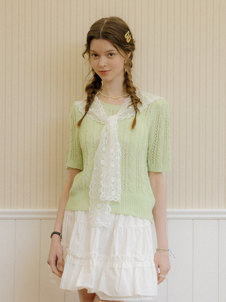 DD_Lace shawl and knit sleeveless top set_GREEN - 하고(HAGO)