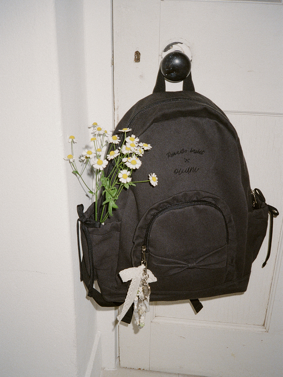 Ruffle ribbon backpack_vintage black - HAGO(하고)