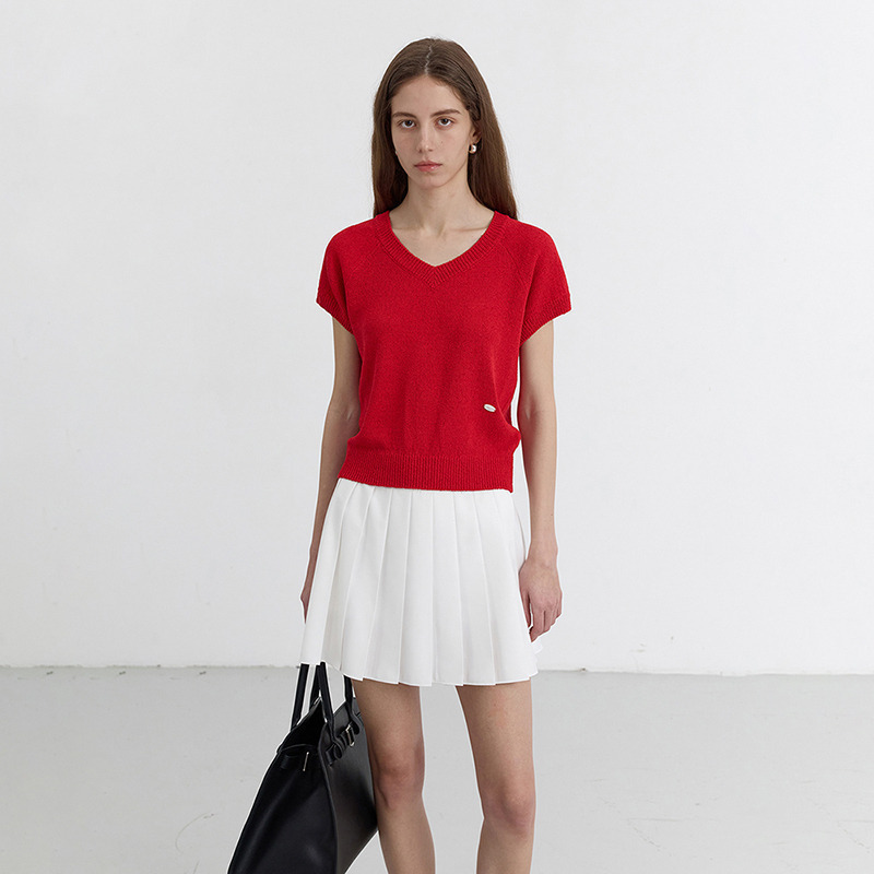 SUMMER LINEN V-NECK KNIT RED_UDSW5B233R2 - HAGO(하고)