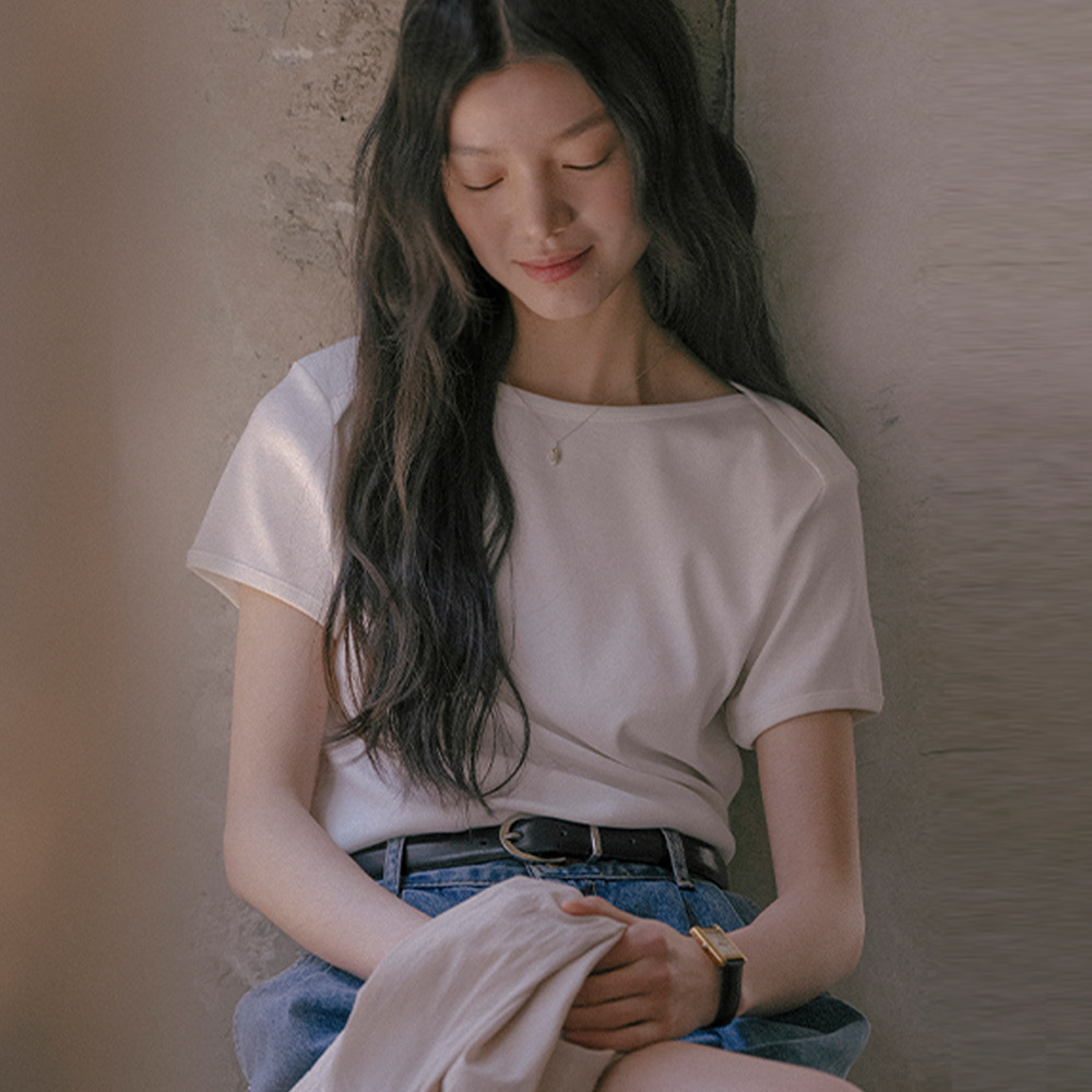 Bunny half sleeve volume ringer t-shirt_Ivory - HAGO(하고)