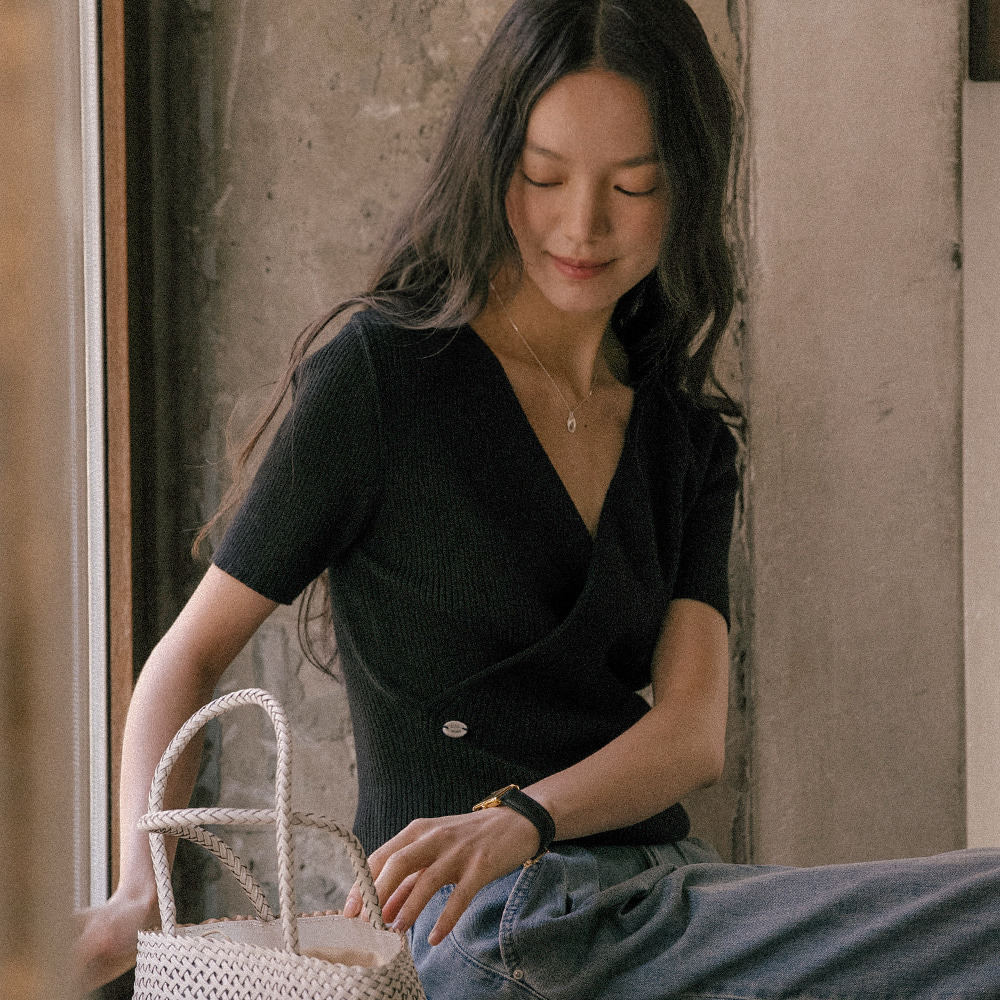 Cozy wrap detail knit TISU01TN03_Black - HAGO(하고)