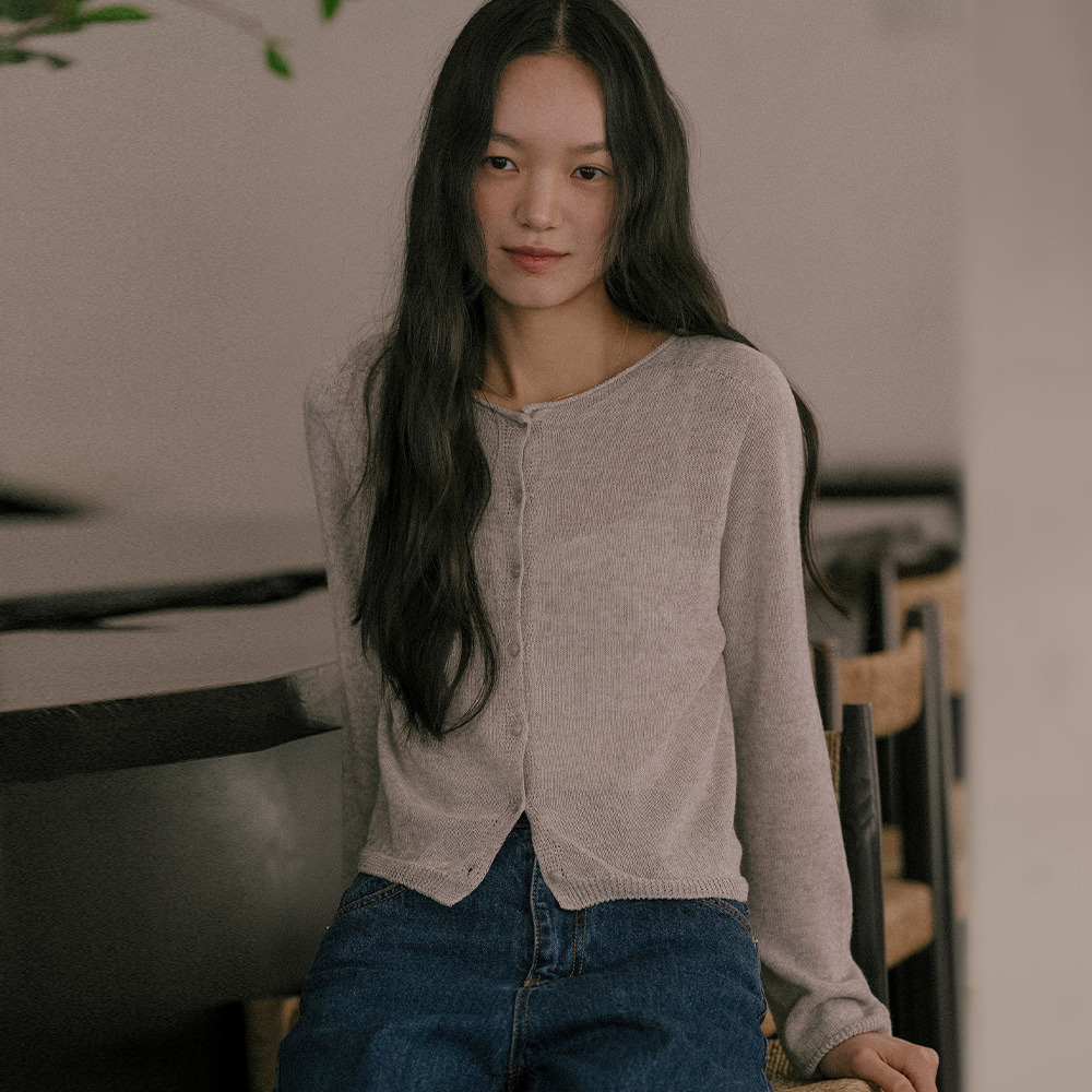Linen blended round cardigan TISU01CD01_Melange gray - HAGO(하고)