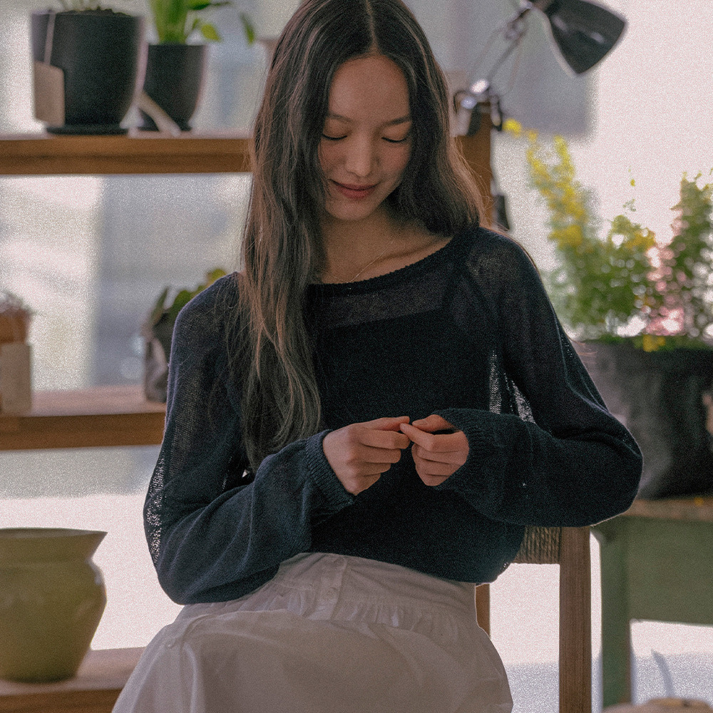 Hazel linen blended knit TISU01SW03_Navy - 하고(HAGO)