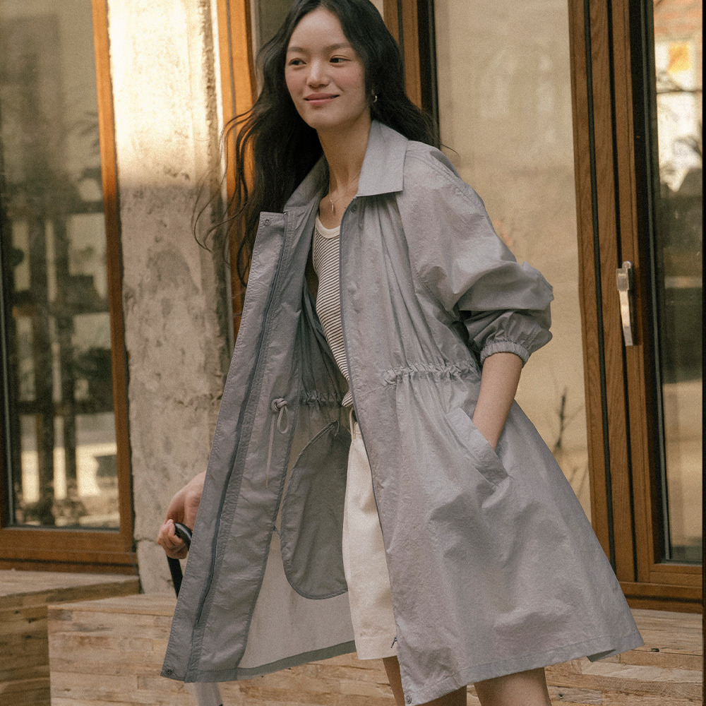 Shirring string nylon coat TISU01CT01_Gray - HAGO(하고)