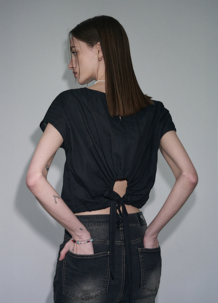 레이스 캡 슬리브 탑 [BLACK] - HAGO(하고)