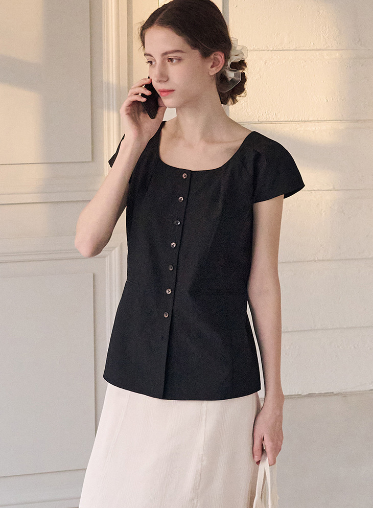 발롱 캡 슬리브 보트넥 블라우스 [2COLORS] - HAGO(하고)