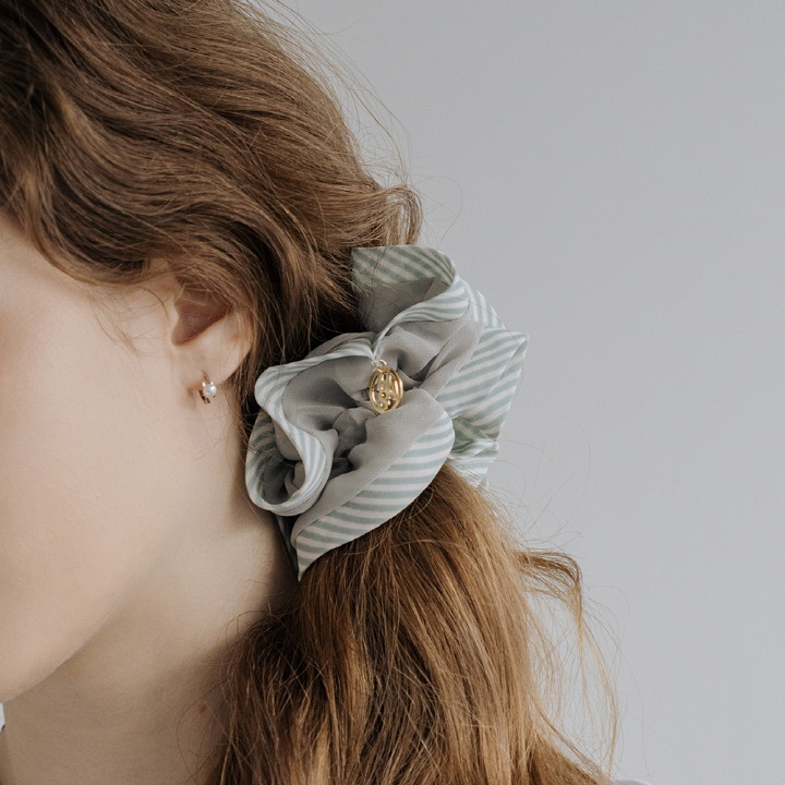 HTY028 Shirring stripe hair scrunchie - 하고(HAGO)
