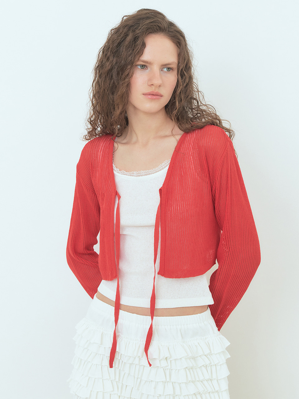 [25%쿠폰]Linen Strap Knit Cardigan, Red - HAGO(하고)