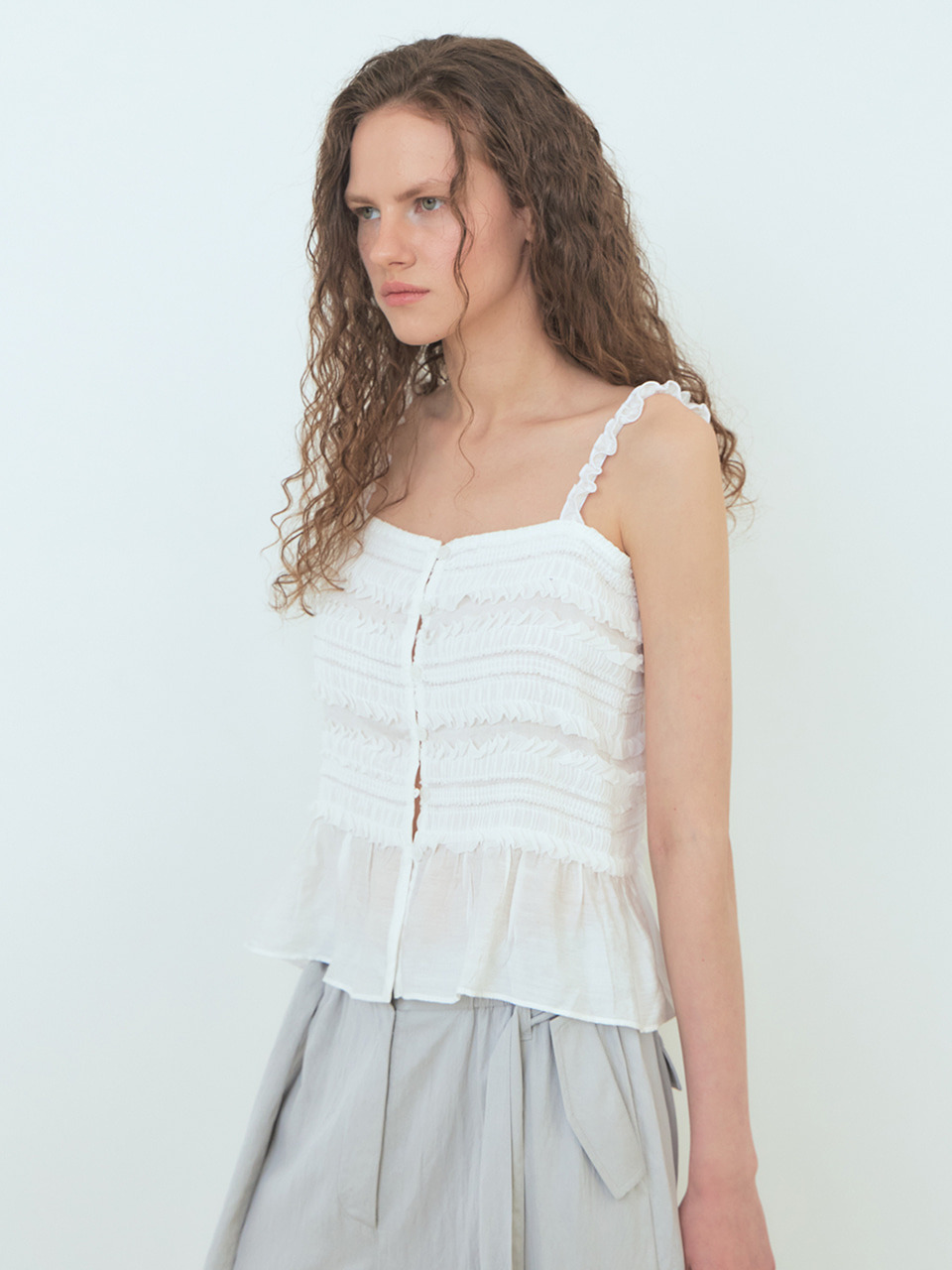 Lace Texture Sleeveless Blouse, White - HAGO(하고)