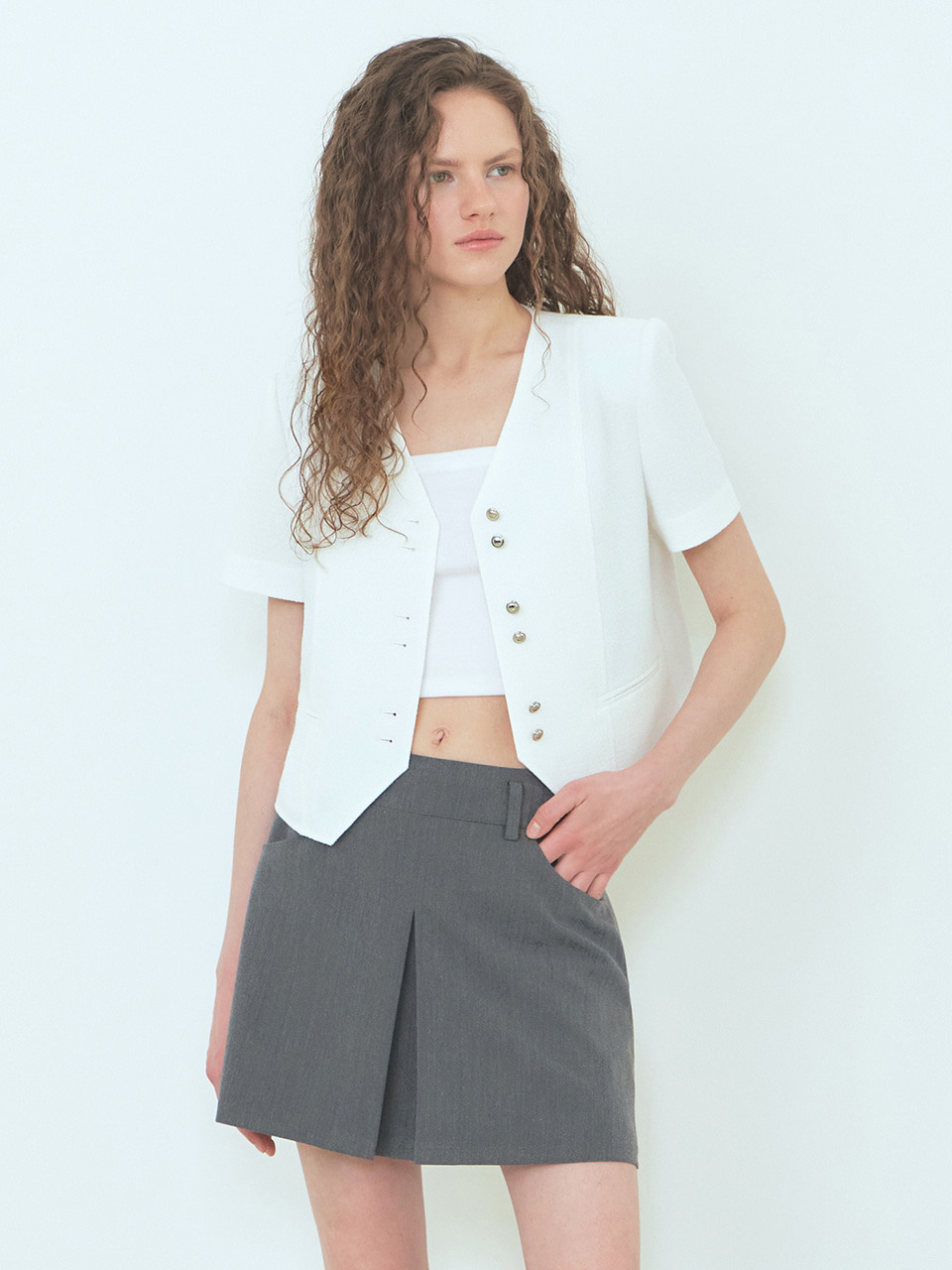 Double Button Tweed Jacket, White - HAGO(하고)