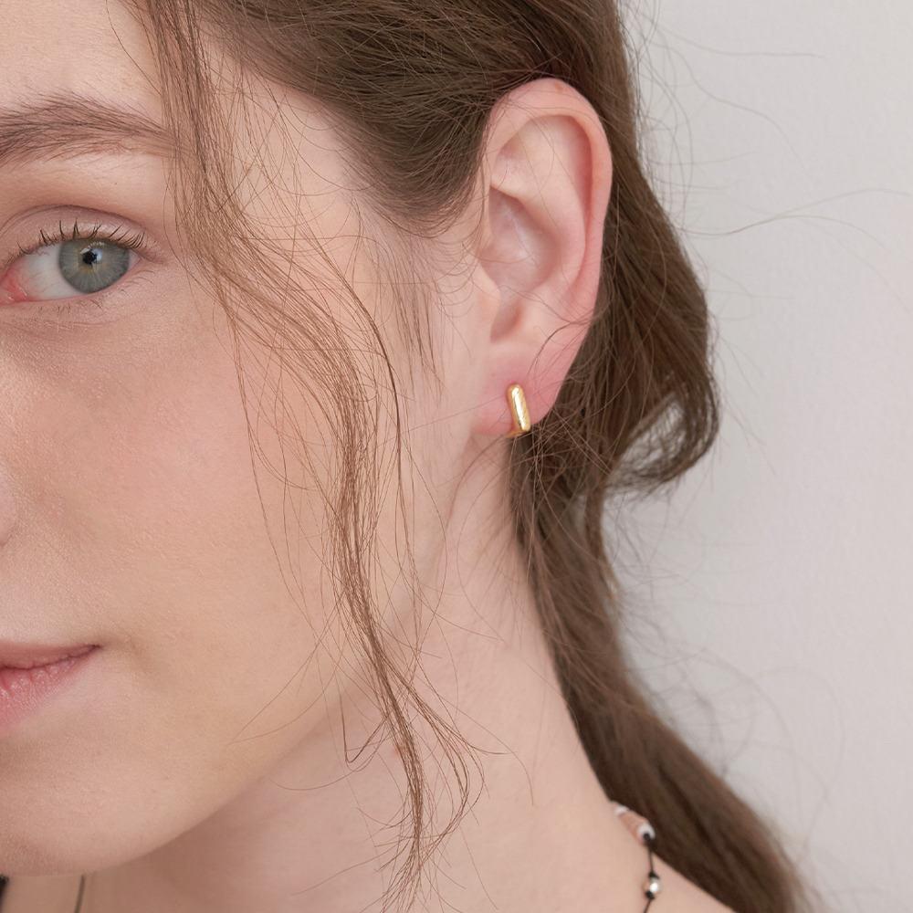 small square one touch earrings (E044_gold) - 하고(HAGO)